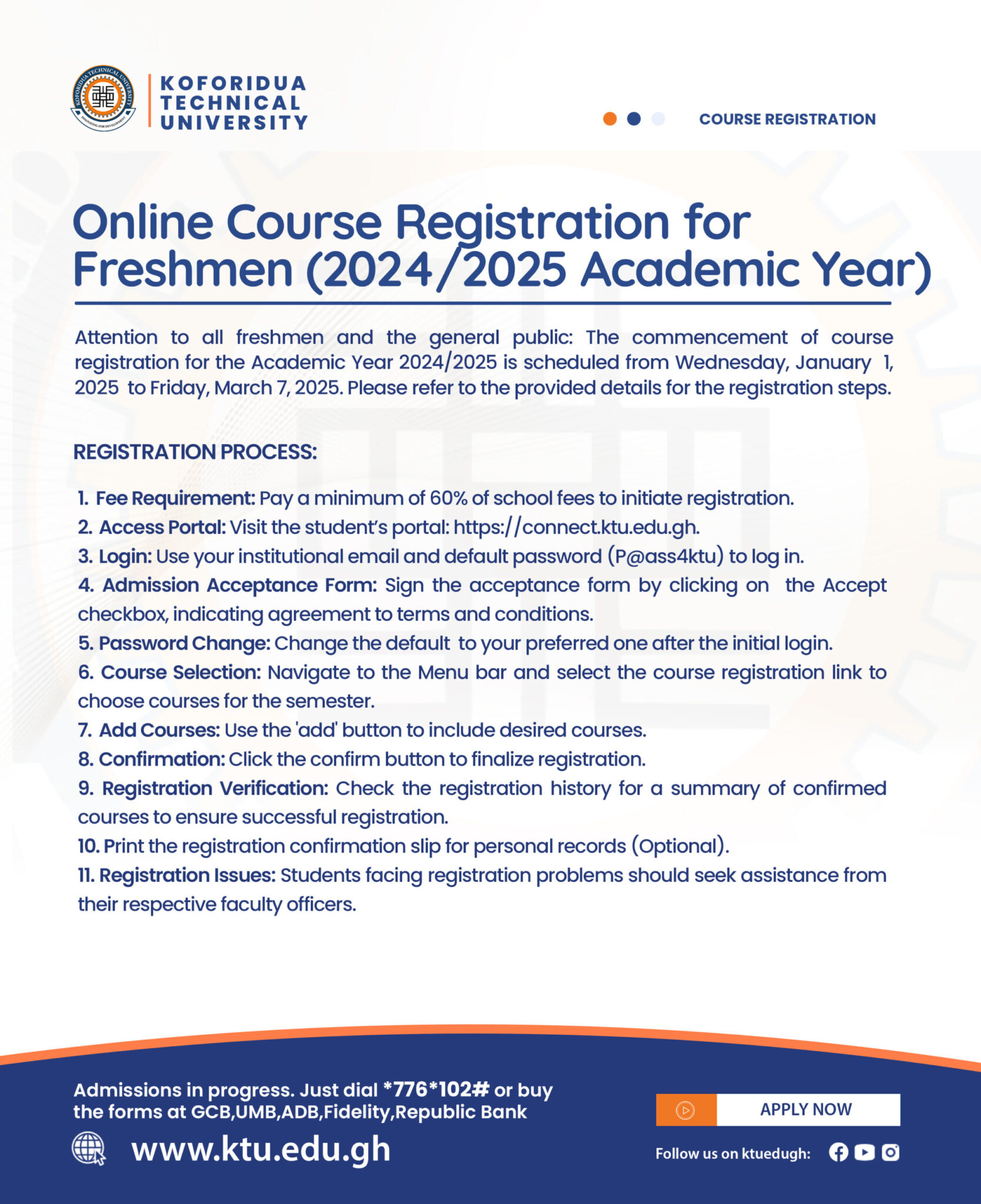 Online Course Registration for Freshmen – Koforidua Technical University